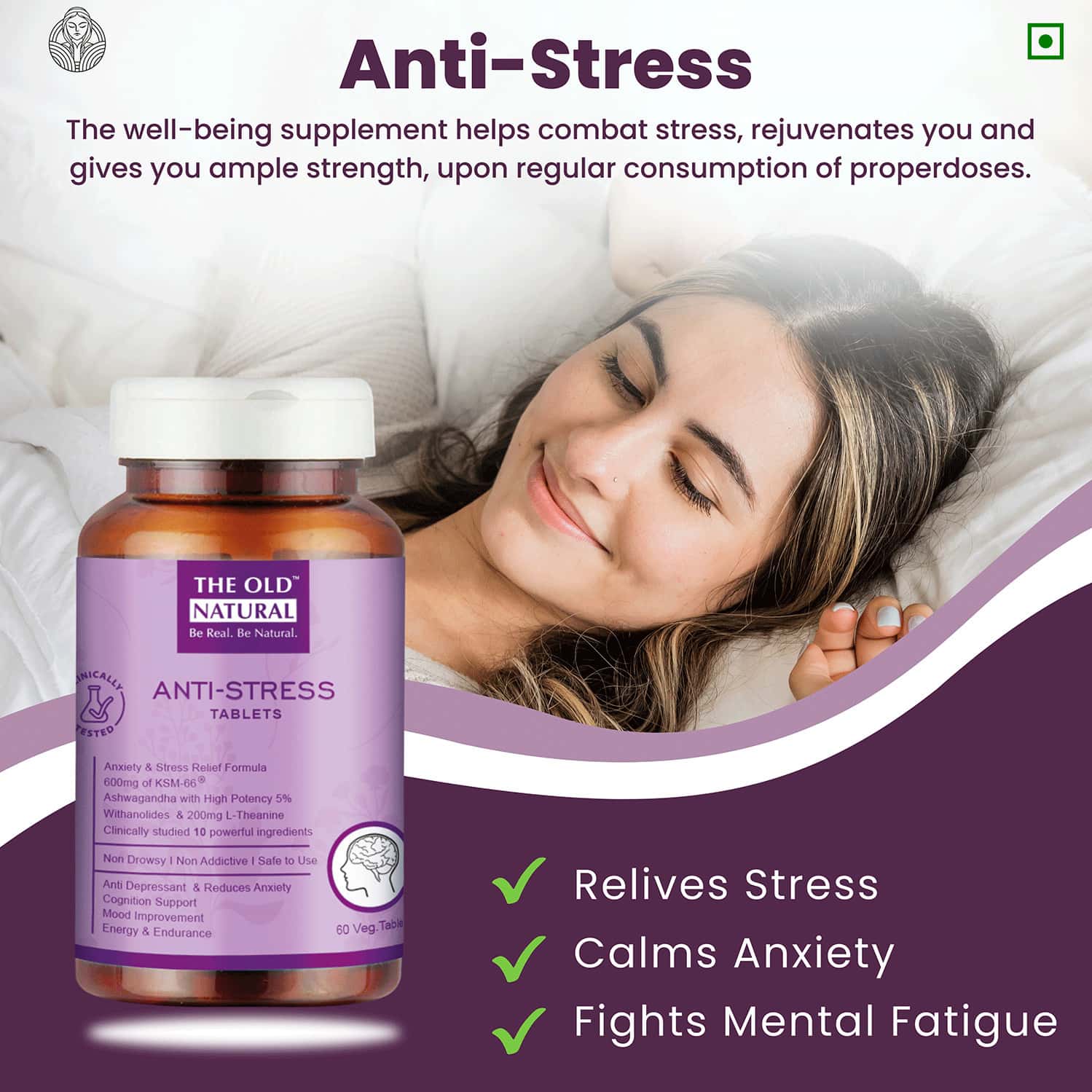 Buy THE OLD NATURAL ANTI STRESS TABLETS - ASHWAGANDHA KSM 66 EXTRACT, L ...
