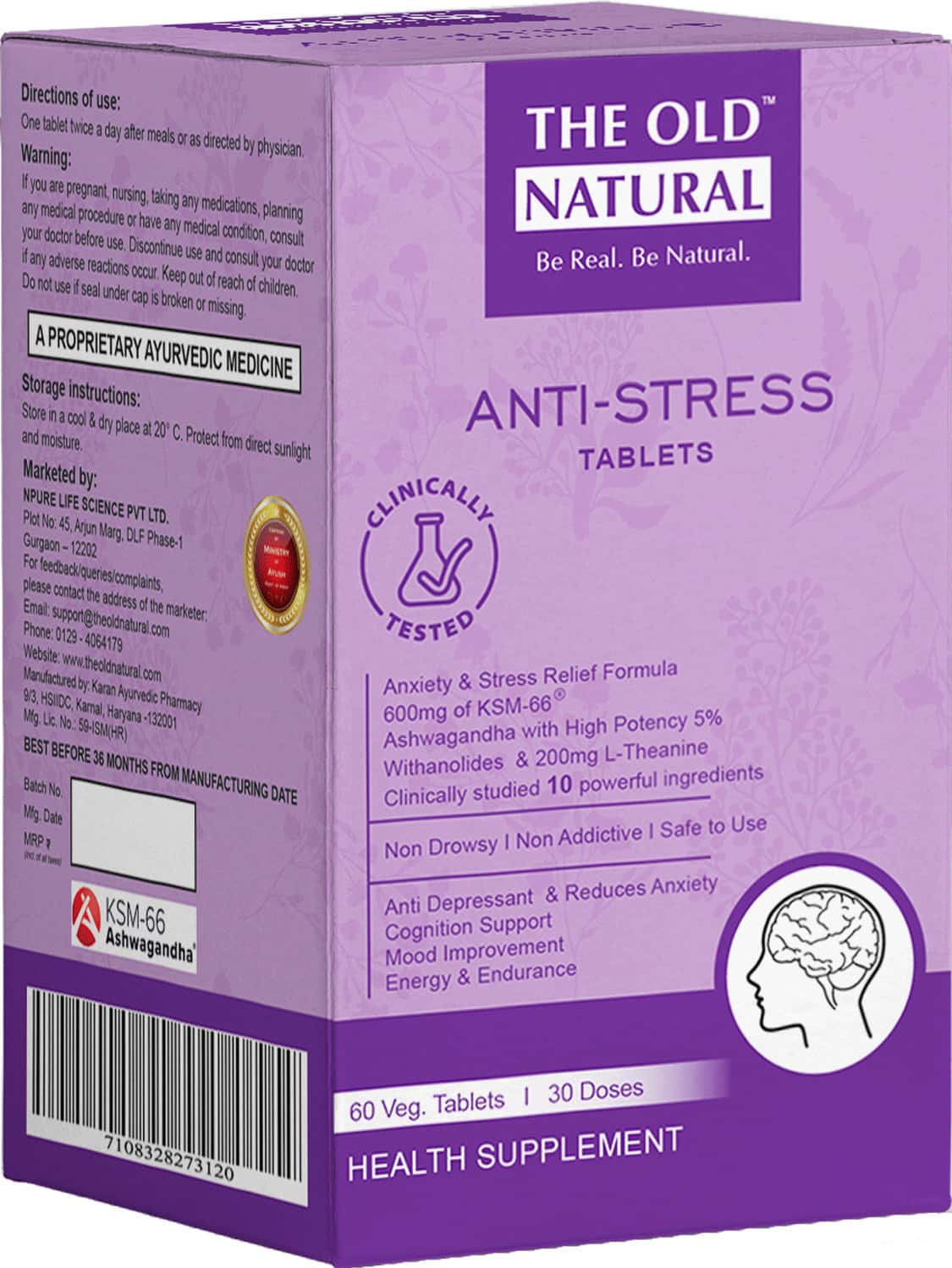 Buy THE OLD NATURAL ANTI STRESS TABLETS - ASHWAGANDHA KSM 66 EXTRACT, L ...
