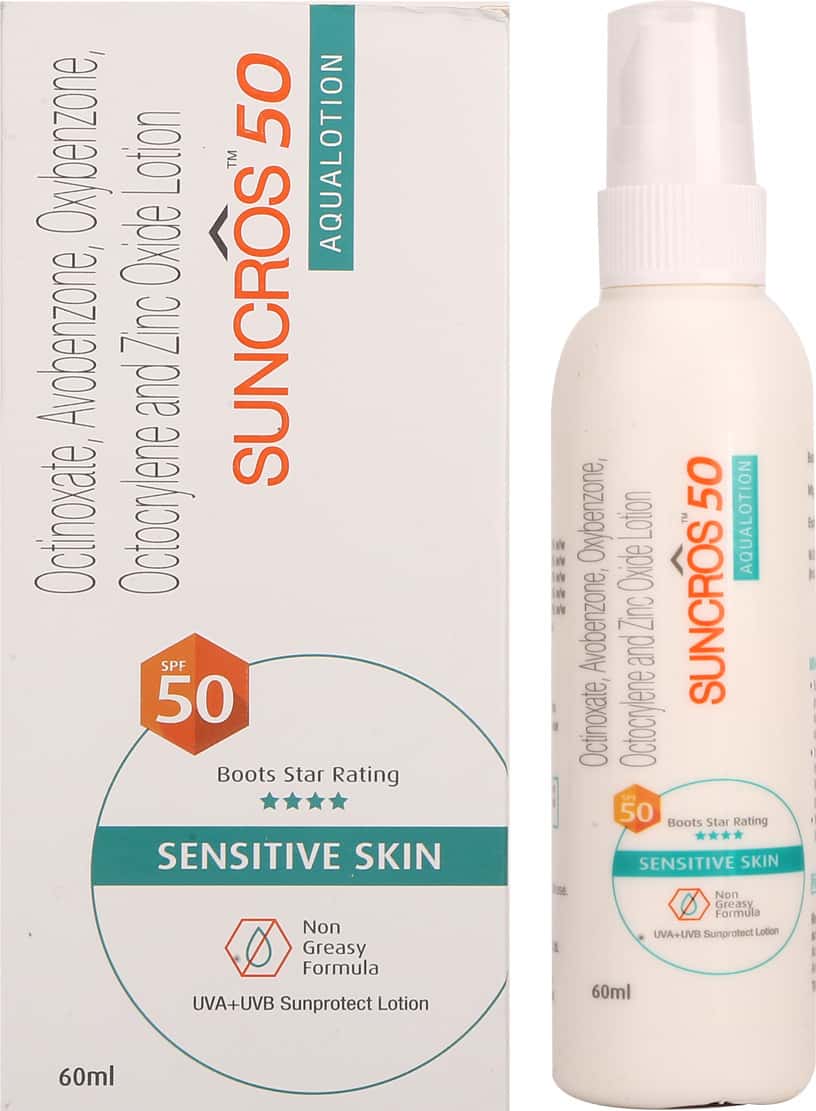 Buy SUNCROS 50 AQUALOTION SPF 50 SENSITIVE SKIN 60ML Online & Get Upto ...