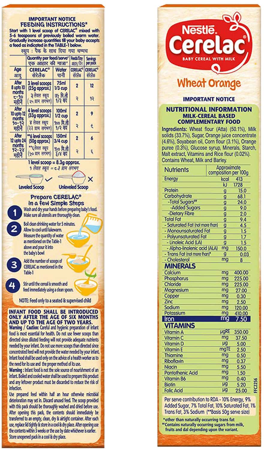 Buy NESTLE CERELAC BABY CEREAL WITH MILK WHEAT ORANGE FROM 8 MONTHS ...