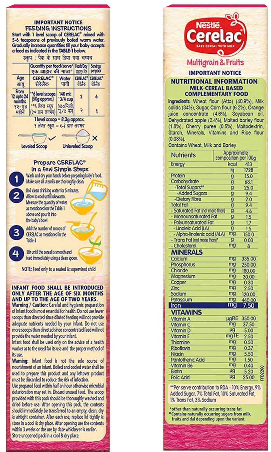 Buy NESTLE CERELAC BABY CEREAL WITH MILK MULTIGRAIN & FRUITS FROM 12 ...