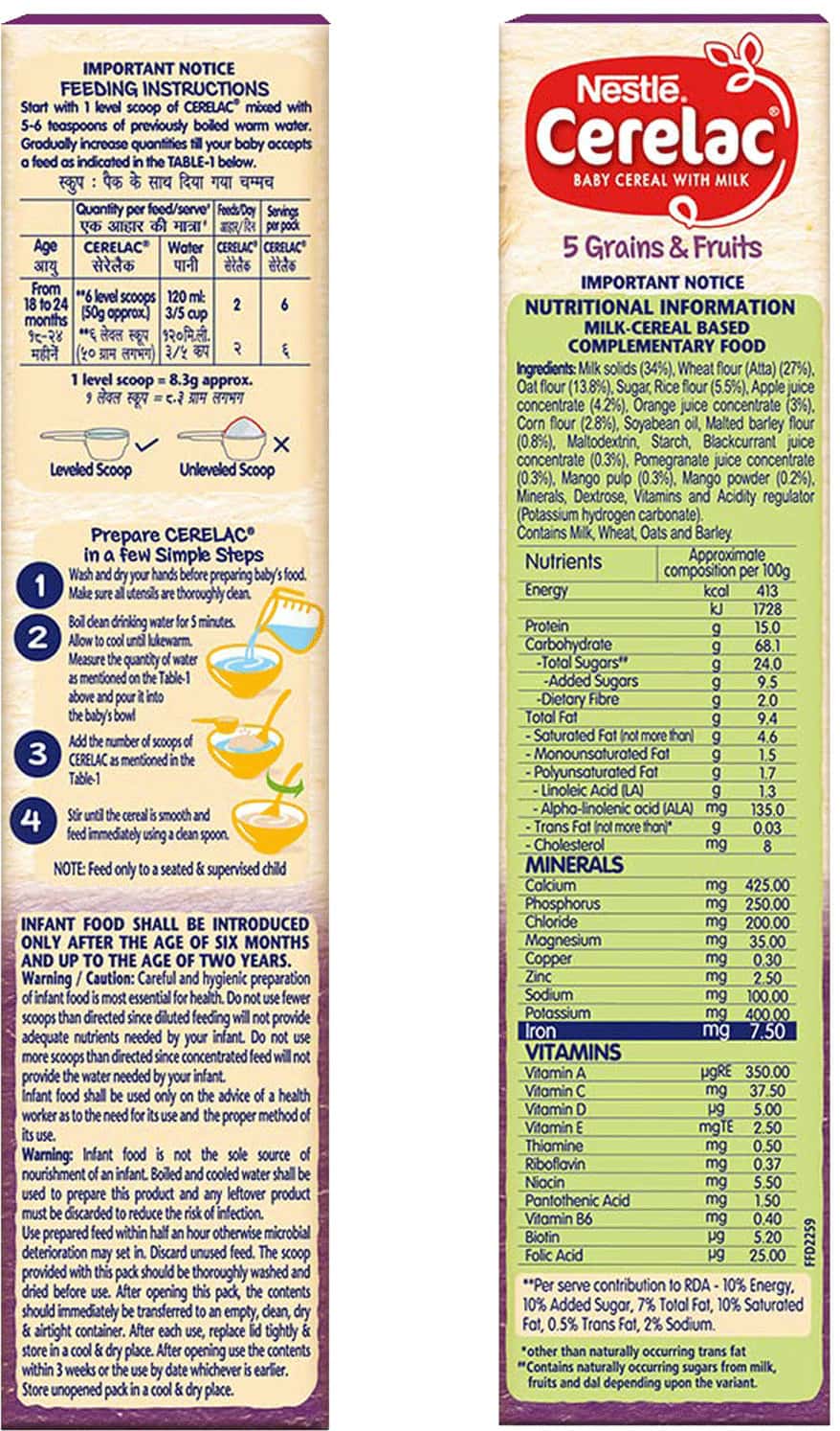 Buy NESTLE CERELAC BABY CEREAL WITH MILK 5 GRAINS AND FRUITS - FROM 18 ...