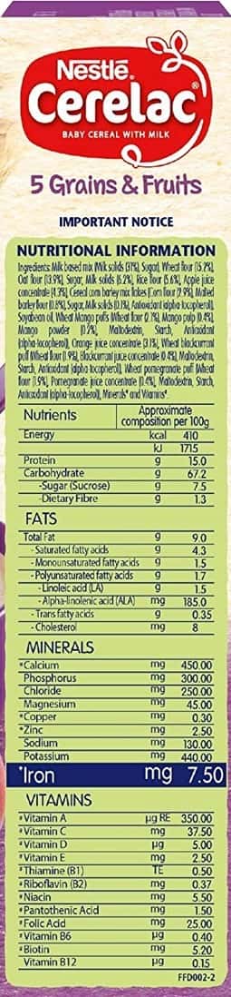 Buy NESTLE CERELAC BABY CEREAL WITH MILK, 5 GRAINS AND FRUITS - FROM 18 ...