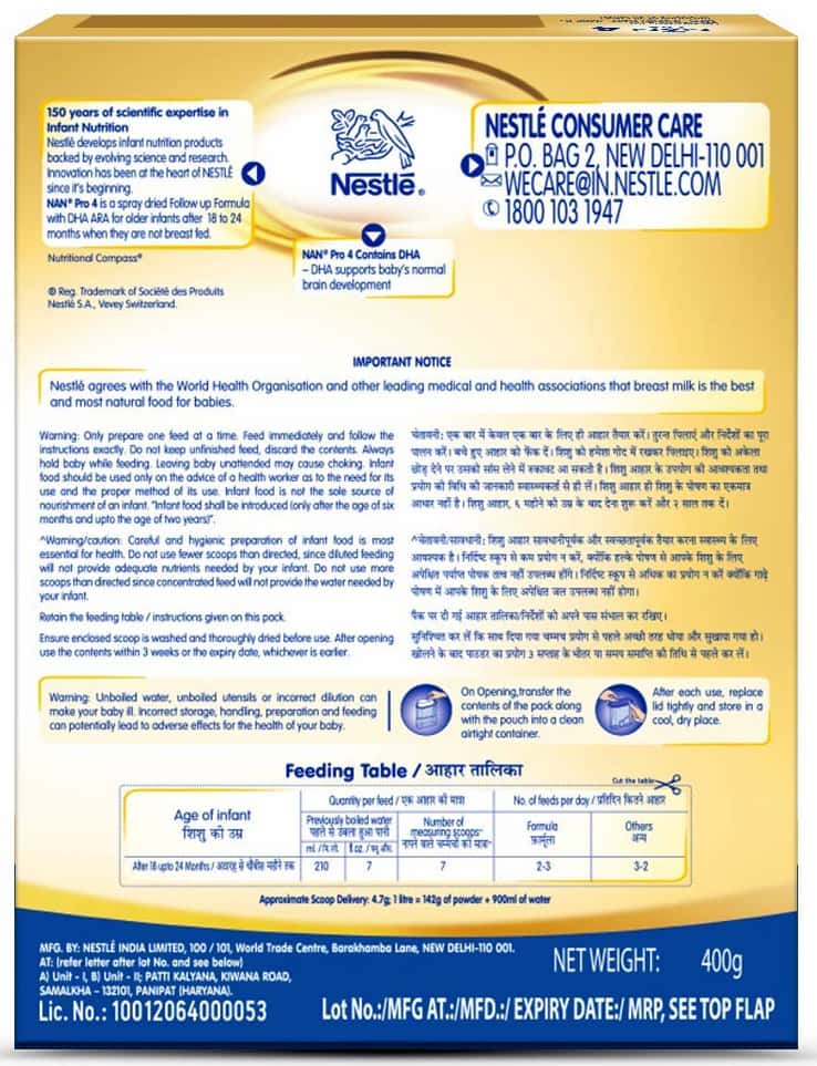 Buy Nestle Nan Pro 4 Baby Food Follow Up Infant Formula (After 18 ...