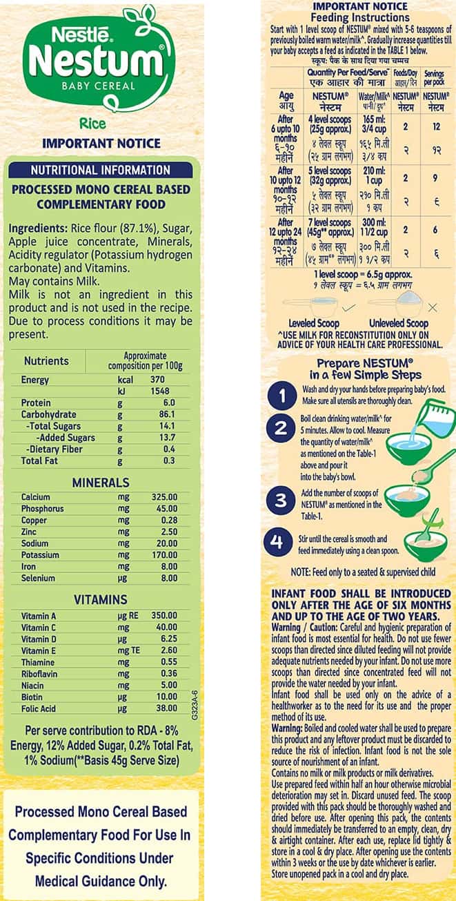Buy NESTLE NESTUM BABY CEREAL (6 MONTHS-12 MONTHS) RICE - 300 G Online ...