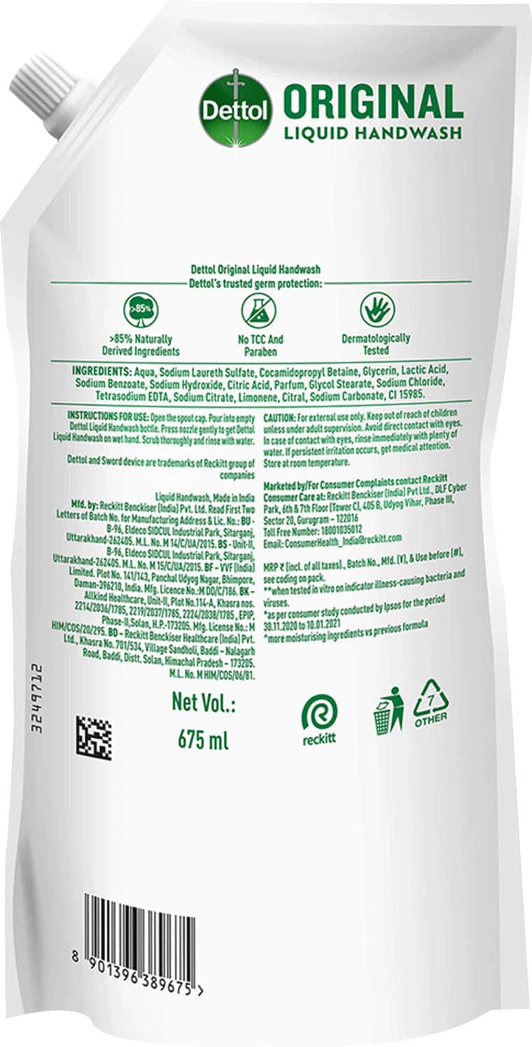 Buy DETTOL LIQUID HANDWASH REFILL - ORIGINAL HAND WASH- 675ML|GERM ...