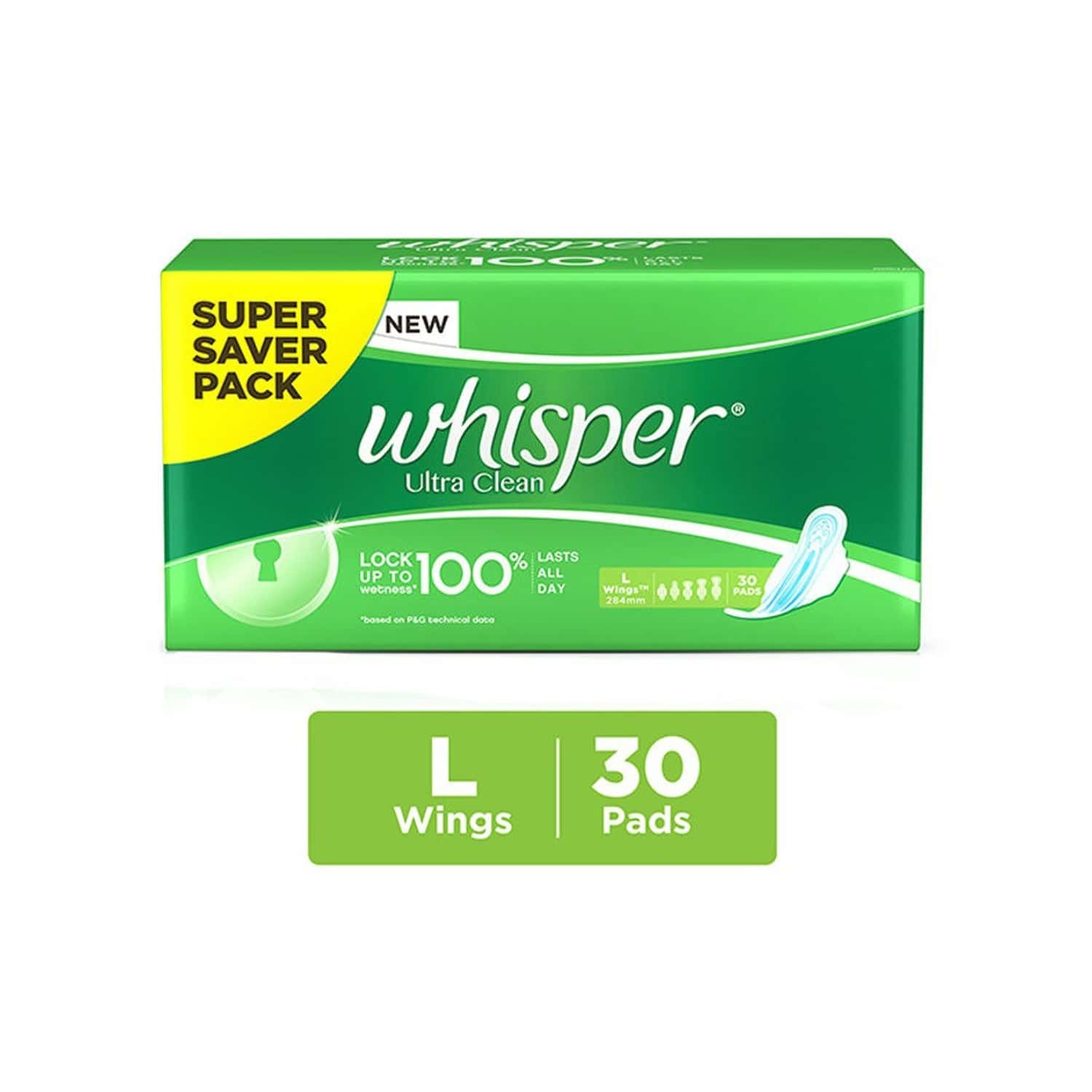 Buy Whisper Ultra Clean Size L Sanitary Pads Packet Of 30 Online & Get ...