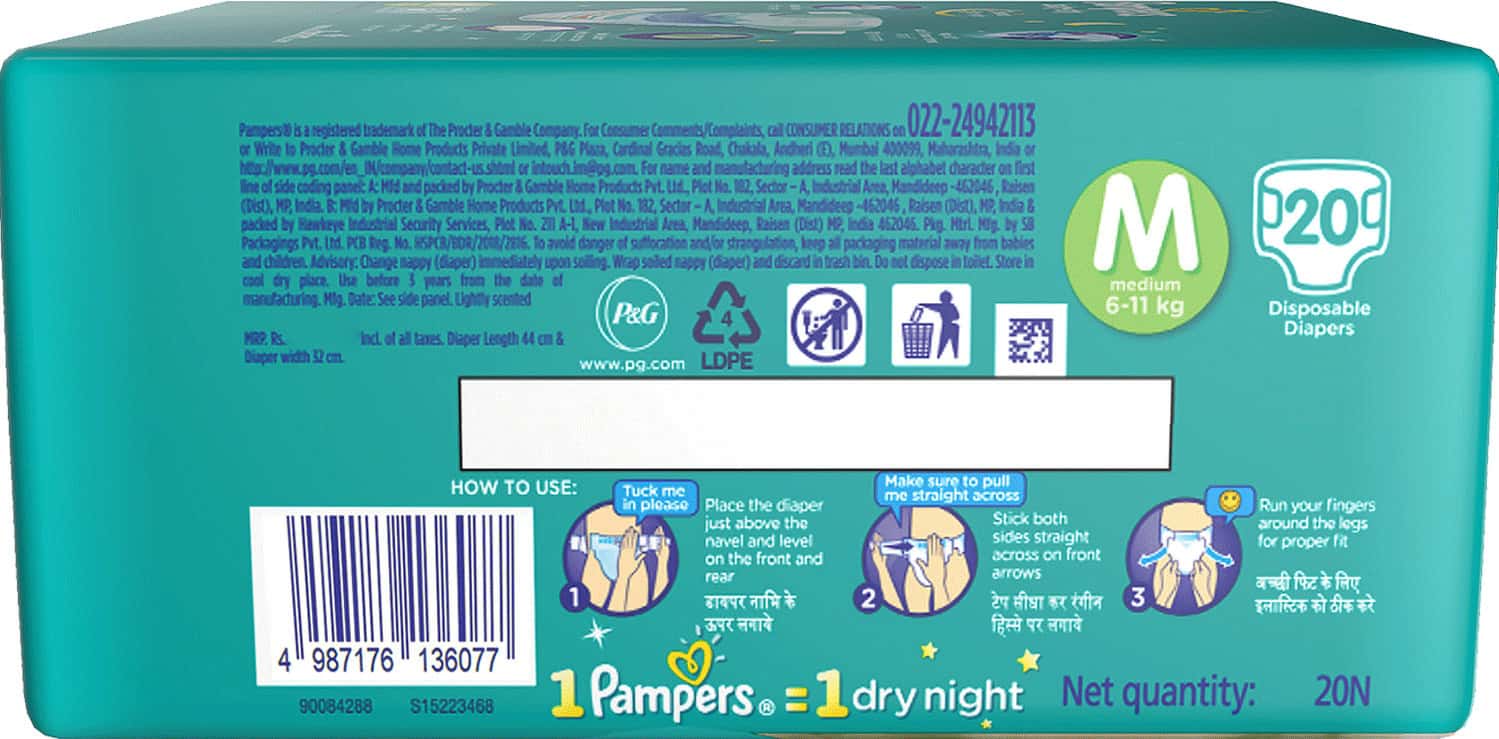 Buy PAMPERS BABY DIAPER SIZE M PACKET OF 20 Online & Get Upto 60% OFF ...