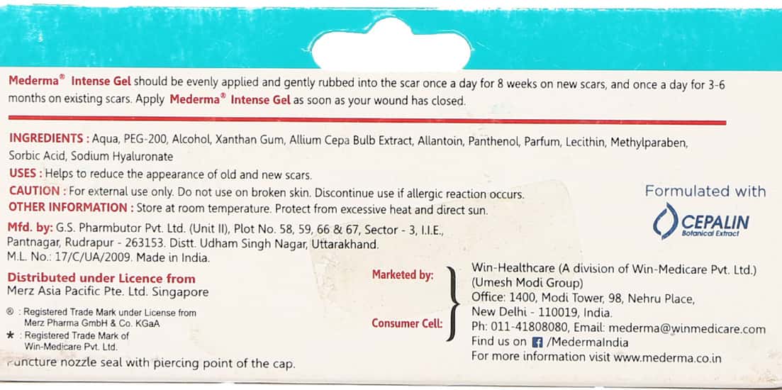 Buy MEDERMA INTENSE GEL 10GM Online & Get Upto 60% OFF at PharmEasy