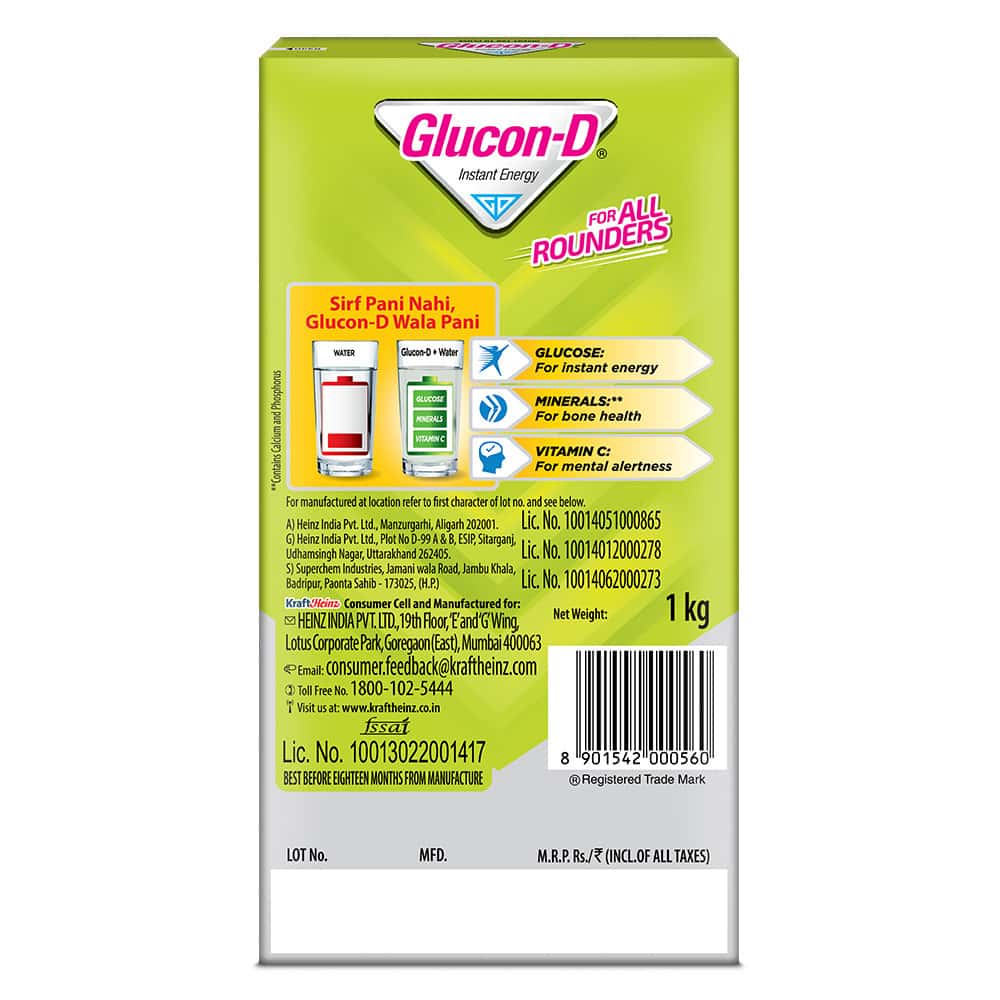 Buy Glucon D Nimbu Paani Health Powder Box Of 1 Kg Online at Flat 18% ...