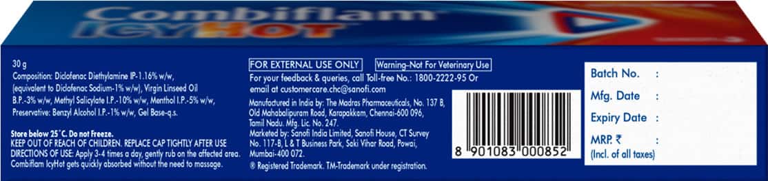 Buy COMBIFLAM ICYHOT FAST PAIN RELIEF GEL - 30 GMS TUBE Online & Get ...