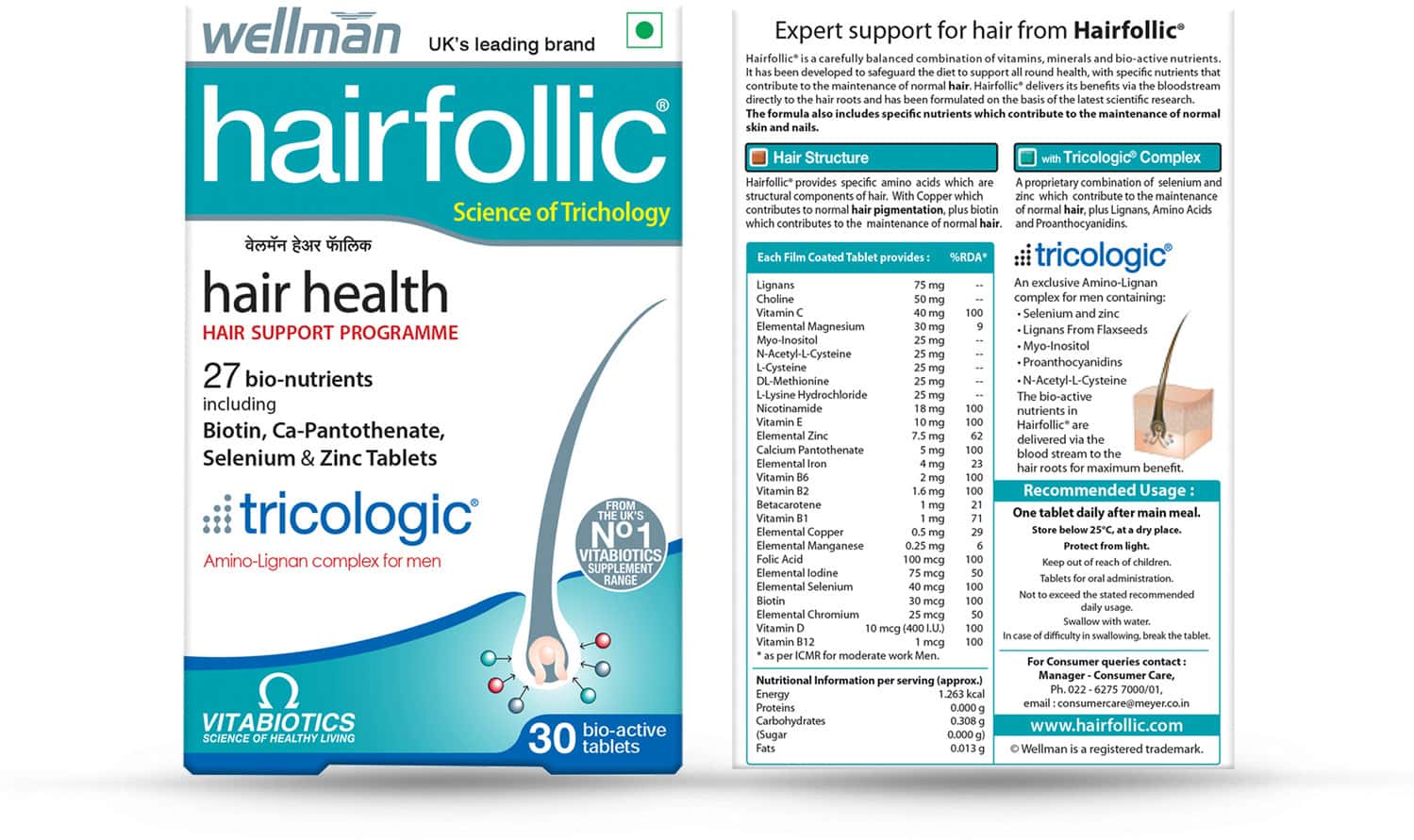 Buy WELLMAN HAIRFOLLIC HAIR SUPPLEMENT TABLETS BOX OF 30 Online & Get ...