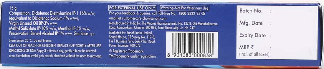 Buy COMBIFLAM ICYHOT FAST PAIN RELIEF GEL - 15 GMS TUBE Online & Get ...
