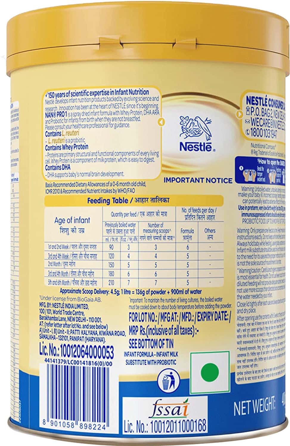 Buy NESTLE NAN PRO STAGE 1 INFANT FORMULA (UPTO 6 MONTHS) - 400 G TIN ...