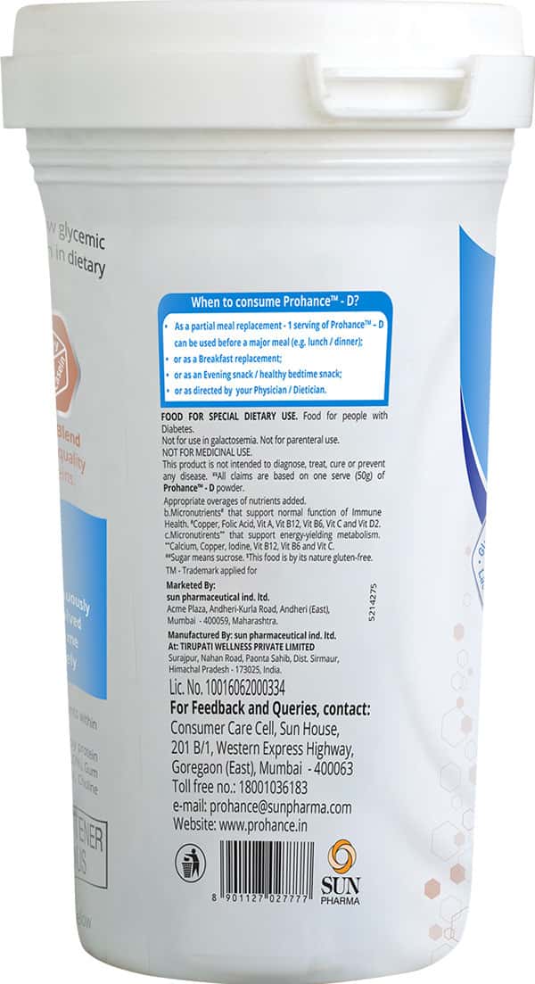 Buy PROHANCE D CHOCOLATE DIABETES CARE POWDER SUGAR FREE BOTTLE OF 400 ...