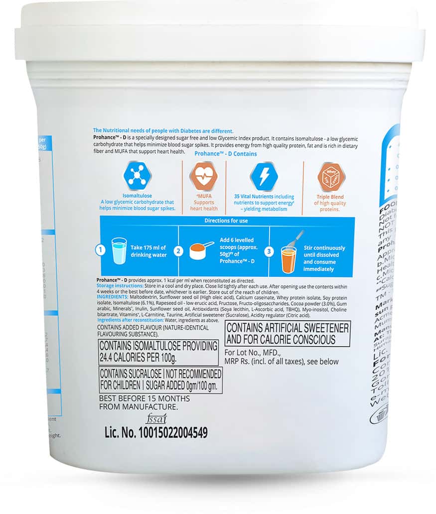 Buy PROHANCE D CHOCOLATE DIABETES CARE POWDER SUGAR FREE BOTTLE OF 400 ...