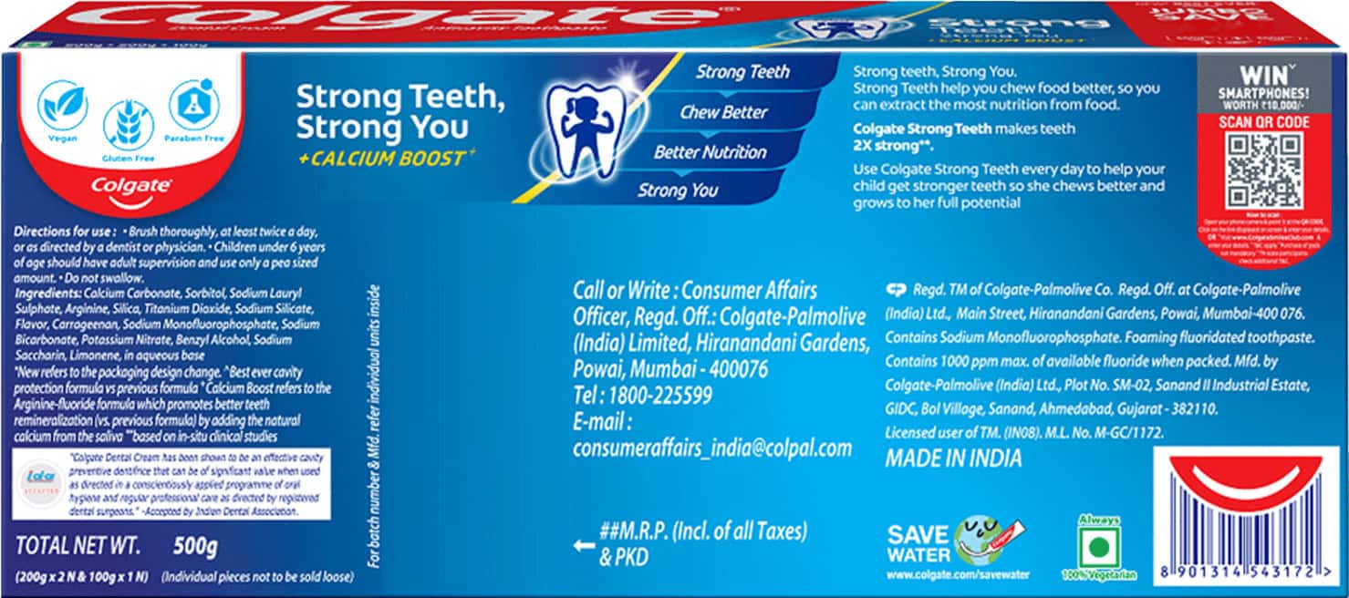 Buy COLGATE STRONG TEETH TOOTHPASTE TUBE OF 500 G SAVER PACK Online ...