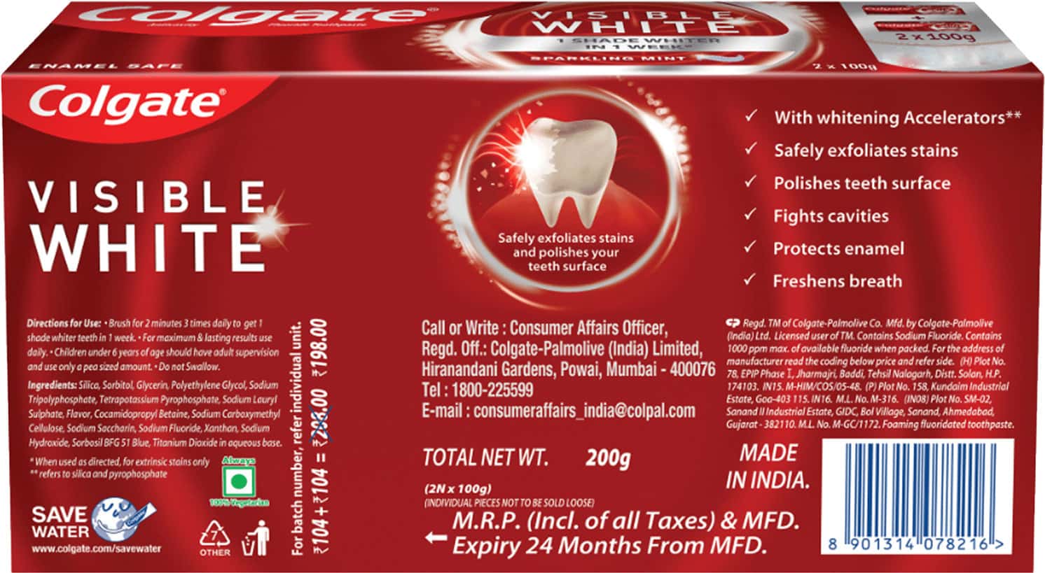 Buy COLGATE VISIBLE WHITE SPARKING MINT WHITENING TOOTHPASTE TUBE OF ...