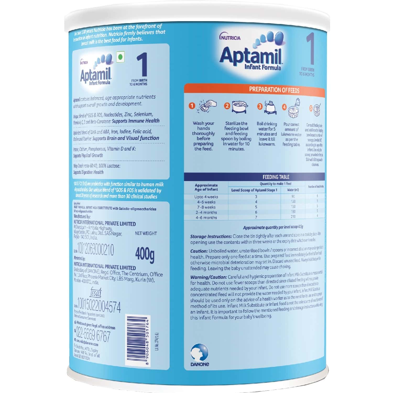 Buy APTAMIL STAGE 1 INFANT FORMULA BABY FOOD TIN OF 400 G Online & Get ...
