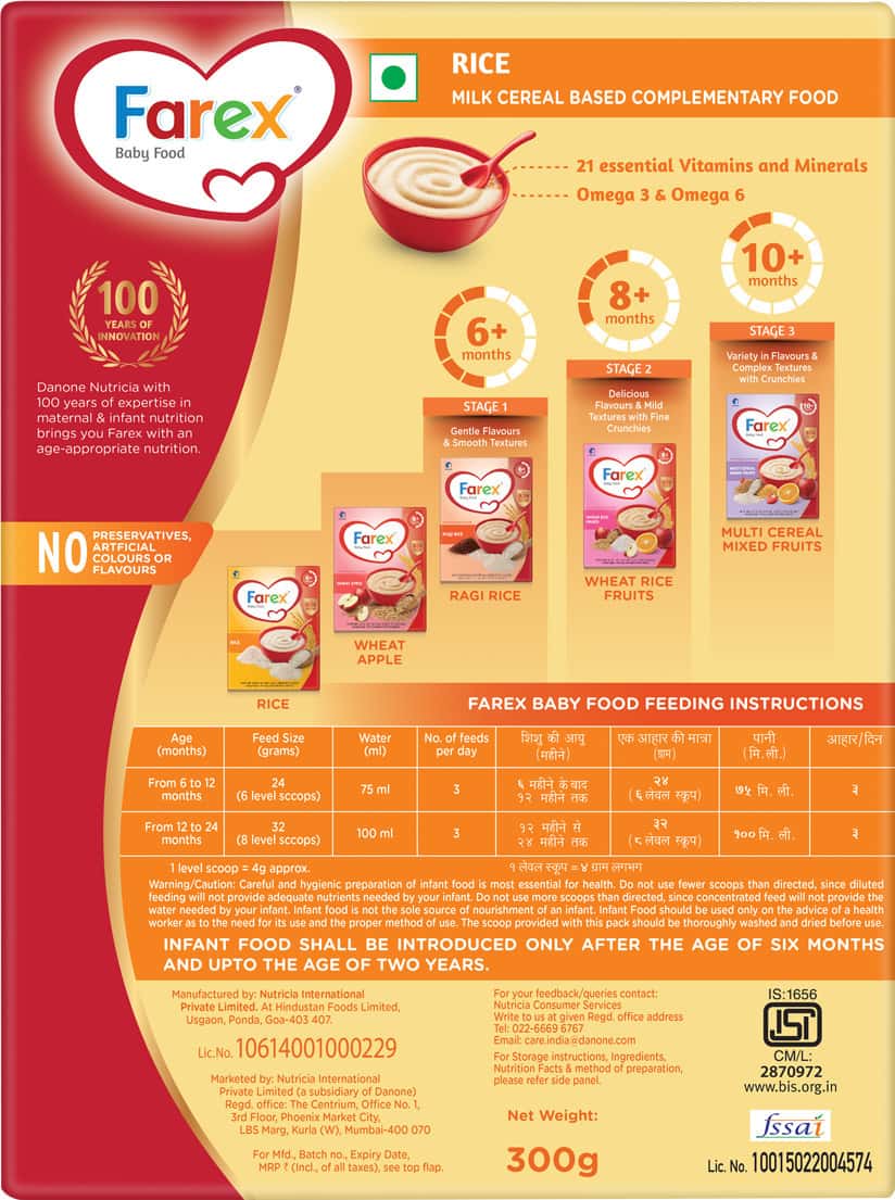 Buy FAREX RICE BABY FOOD (6 MONTHS+) REFILL OF 300 G Online & Get Upto ...