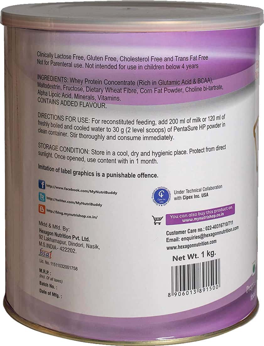 Buy PENTASURE HP BANANA VANILLA WHEY PROTEIN TIN OF 1 KG Online & Get ...