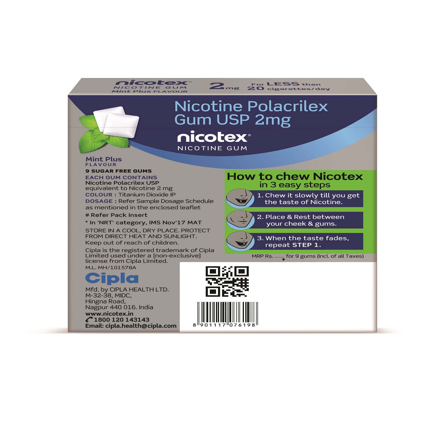 Buy NICOTEX 2MG MINT PLUS GUMS SUGAR FREE STRIP OF 9|HELPS QUIT SMOKING ...