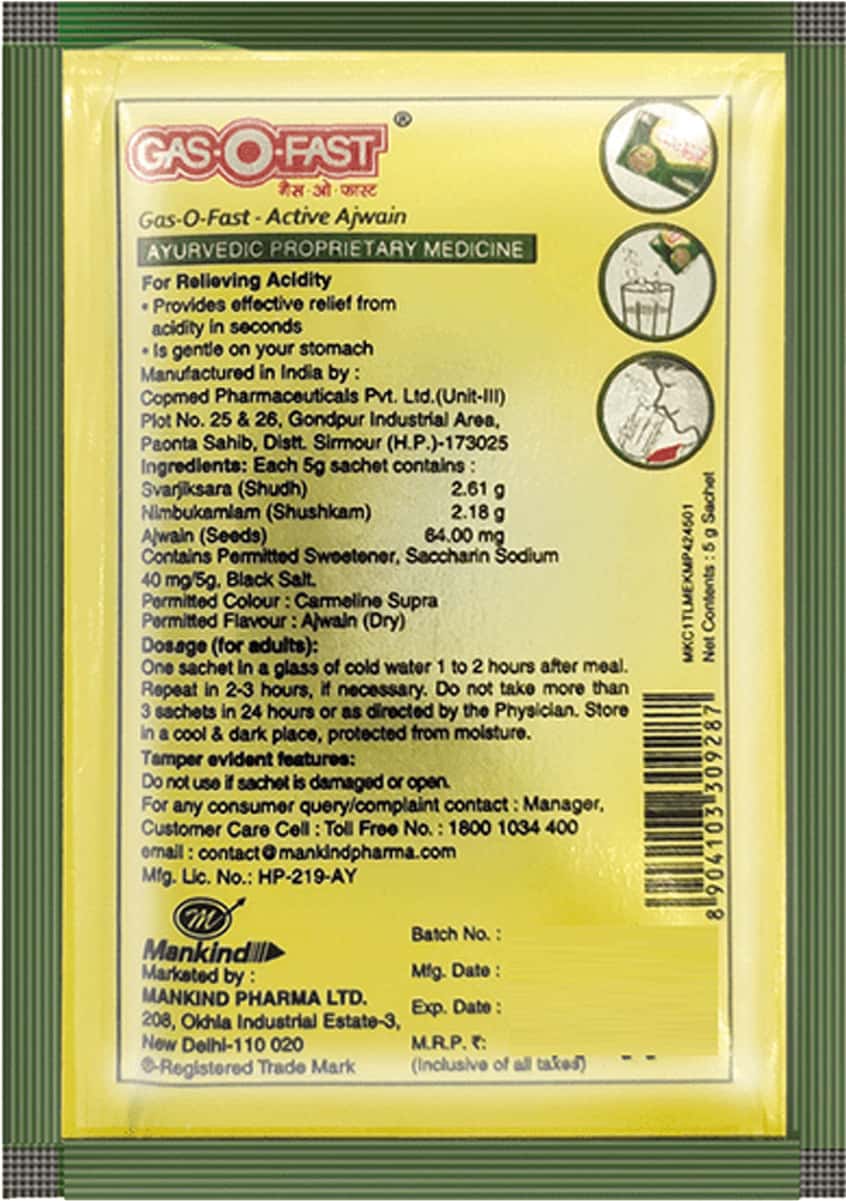 Buy GASOFAST AJWAIN SACHET 5 GM Online & Get Upto 60% OFF at PharmEasy