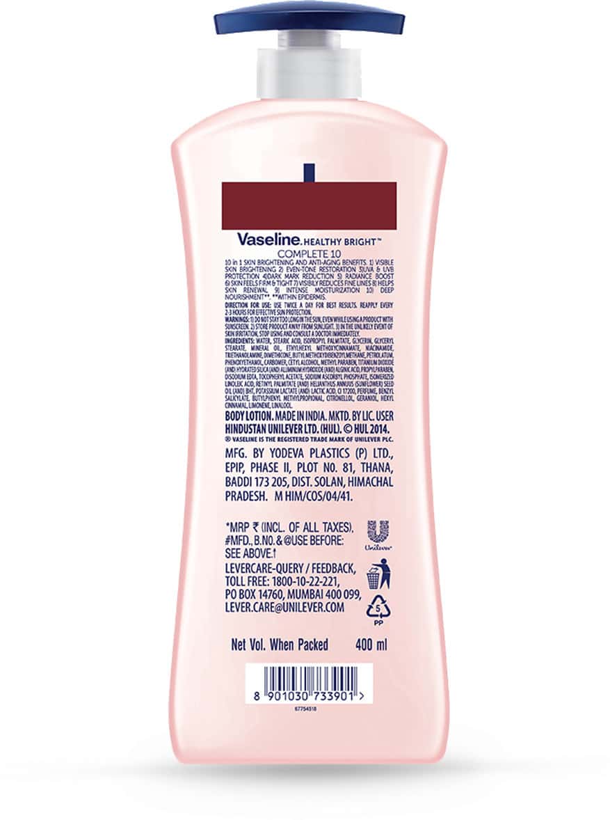 Buy VASELINE HEALTHY BRIGHT COMPLETE 10 BODY LOTION BOTTLE OF 400 ML Online & Get Upto 60% OFF ...
