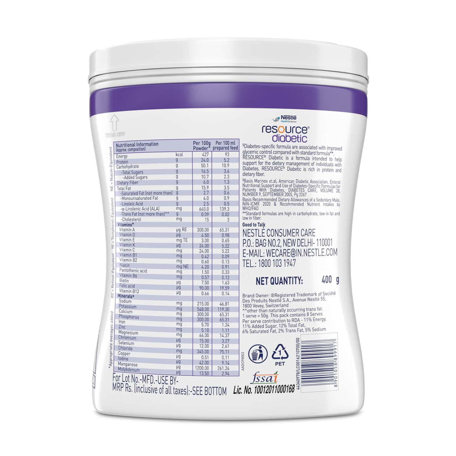 Buy NESTLE RESOURCE DIABETIC VANILLA FLAVOUR PROTEIN POWDER BOX OF 400G ...