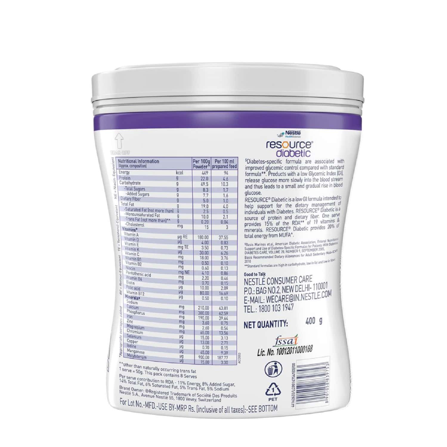 Buy NESTLE RESOURCE VANILLA DIABETIC POWDER JAR OF 400 G Online & Get ...
