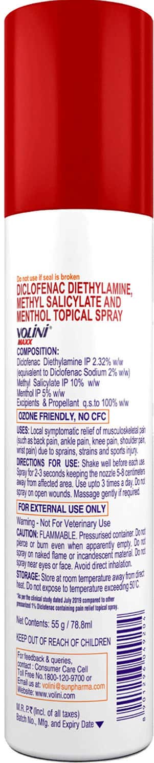 Buy VOLINI MAXX PAIN RELIEF SPRAY BOTTLE OF 55 G Online & Get Upto 60% ...