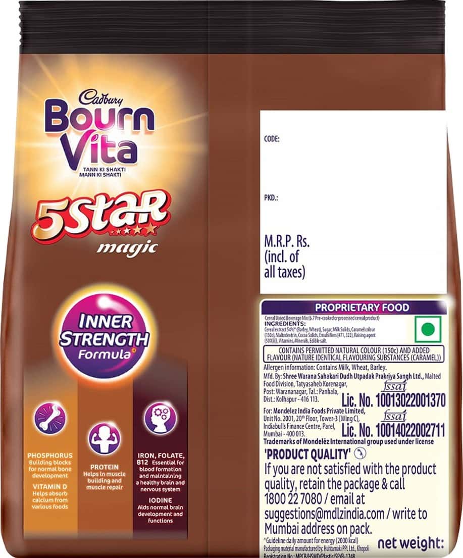 Buy CADBURY BOURNVITA FIVE STAR MAGIC NUTRITION DRINK PACKET OF 500 G ...