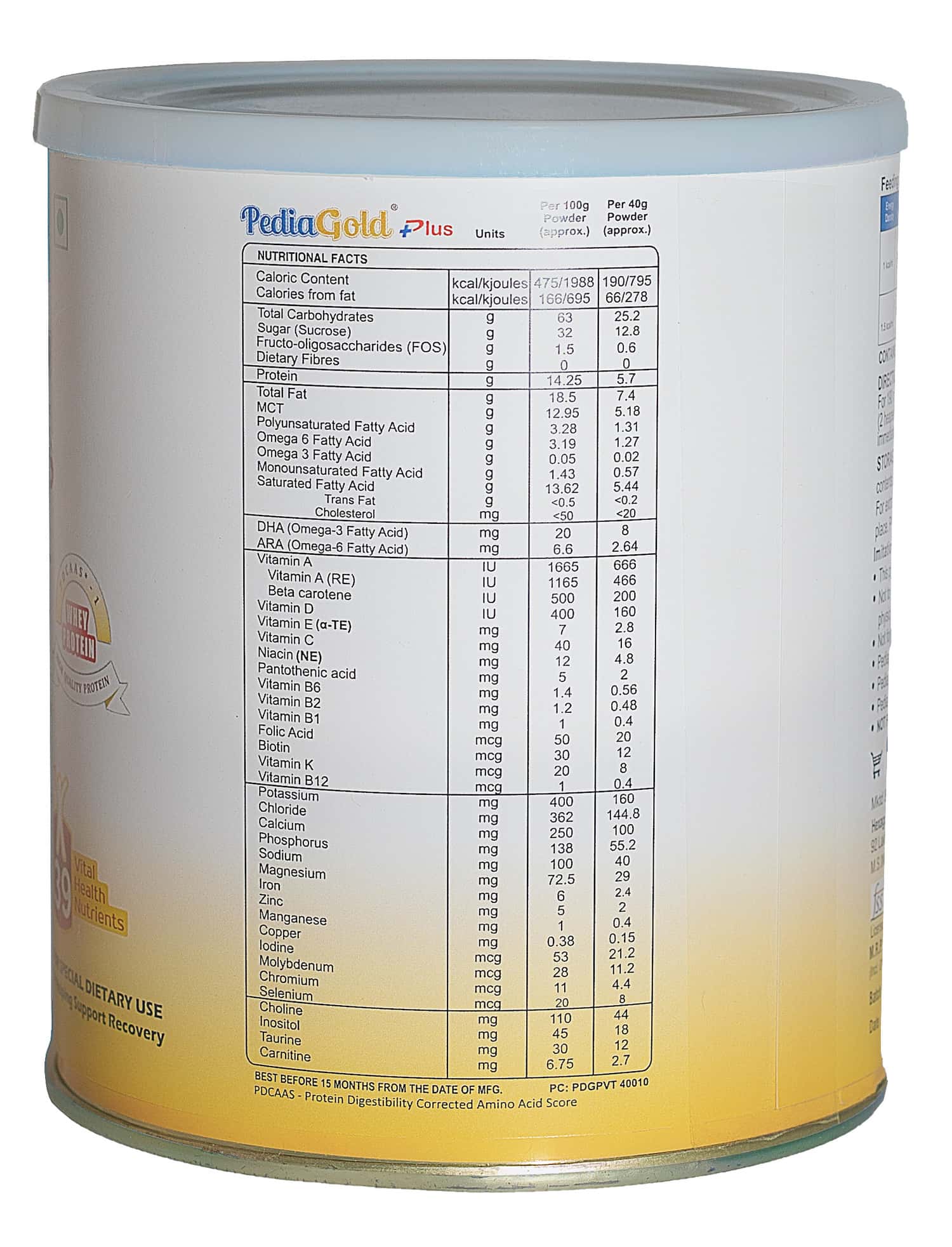 Buy Pedia Gold Plus Vanilla Nutrition Drink Tin Of 400 G Online & Get ...