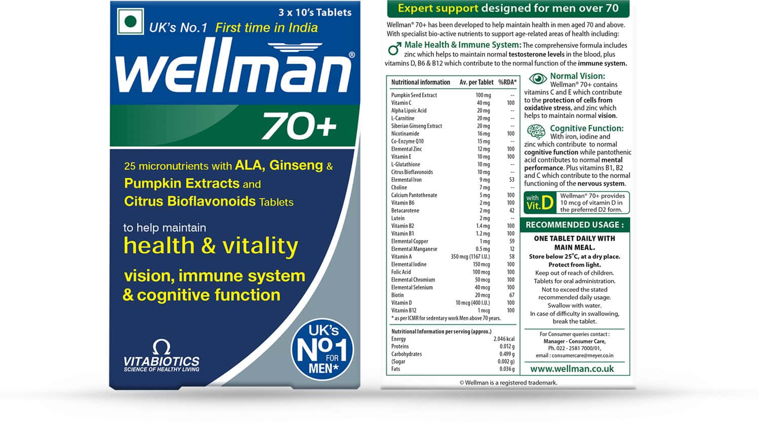 Buy WELLMAN 70+ HEALTH SUPPLEMENT TABLETS - PACK OF 30 Online & Get ...