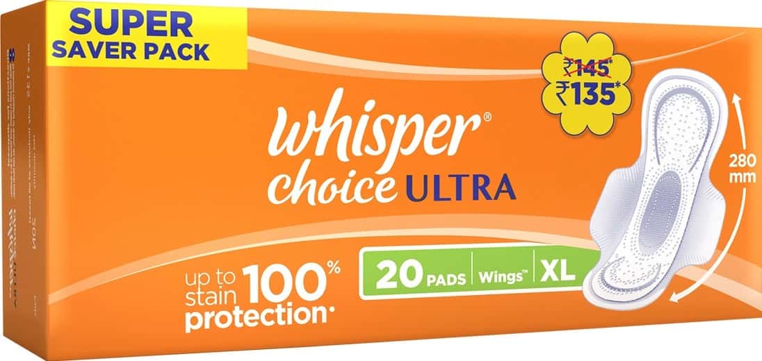 Buy WHISPER CHOICE ULTRA WINGS SIZE XL SANITARY PADS PACKET OF 20 ...