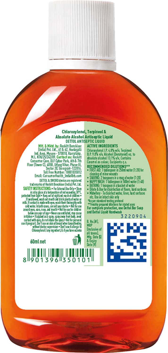 Buy DETTOL ANTISEPTIC LIQUID BOTTLE OF 60 ML Online & Get Upto 60% OFF ...