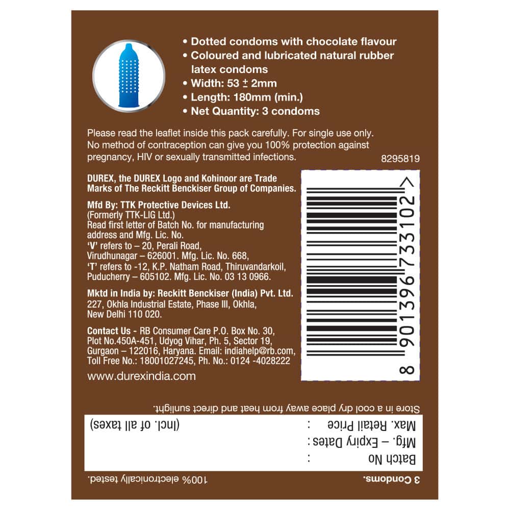 Buy Durex Kohinoor Silky Chocolate Packet Of 3 Condoms Online & Get Upto 60% OFF at PharmEasy