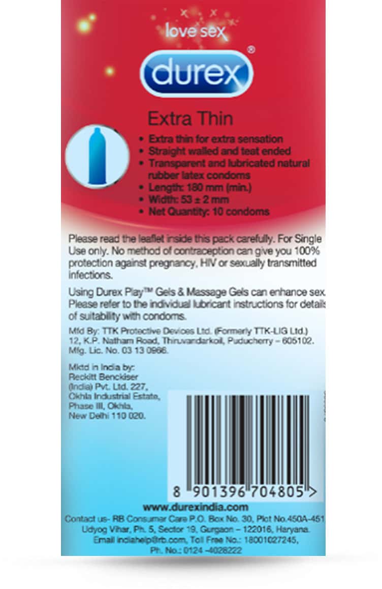 Buy DUREX EXTRA THIN PACKET OF 10 CONDOMS Online & Get Upto 60% OFF at ...