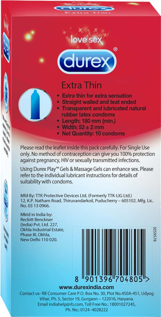 Buy DUREX EXTRA THIN PACKET OF 10 CONDOMS Online & Get Upto 60% OFF at PharmEasy