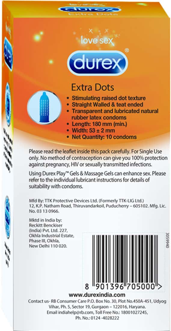 Buy DUREX EXTRA DOTS PACKET OF 10 CONDOMS Online & Get Upto 60% OFF at PharmEasy