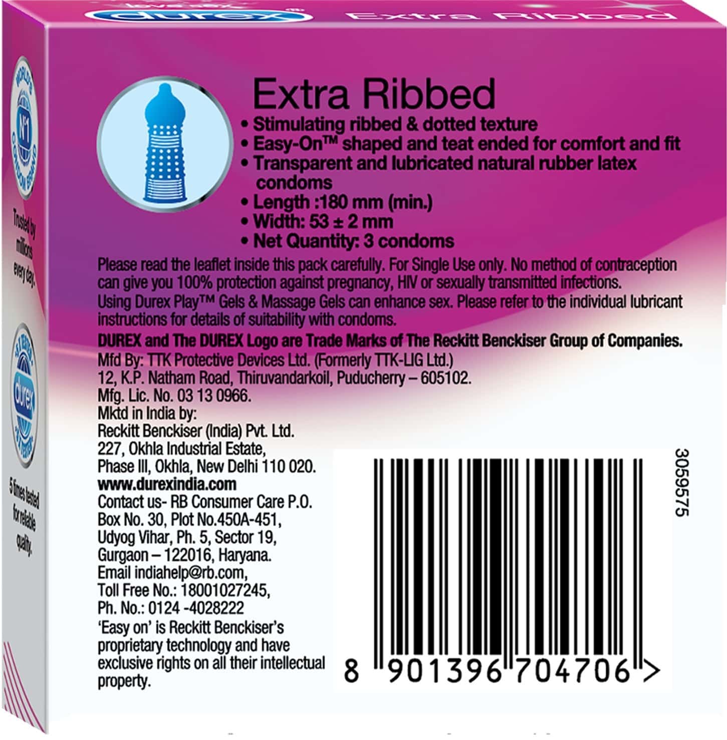 Buy DUREX CONDOMS EXTRA RIBBED- 3 PIECES Online & Get Upto 60% OFF at ...