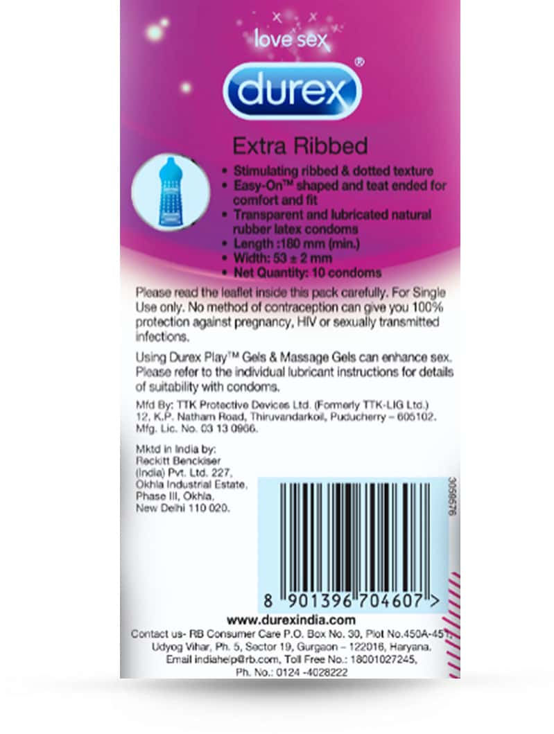 Buy DUREX EXTRA RIBBED PACKET OF 10 CONDOMS Online & Get Upto 60% OFF at PharmEasy