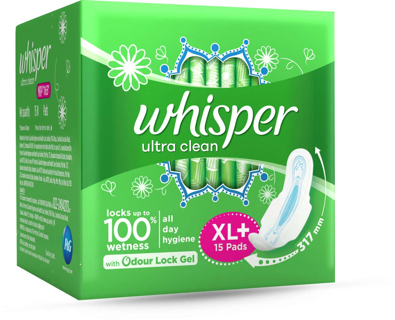 Buy WHISPER ULTRA CLEAN SANITARY PADS WITH WINGS - 15 PIECES (XL PLUS ...