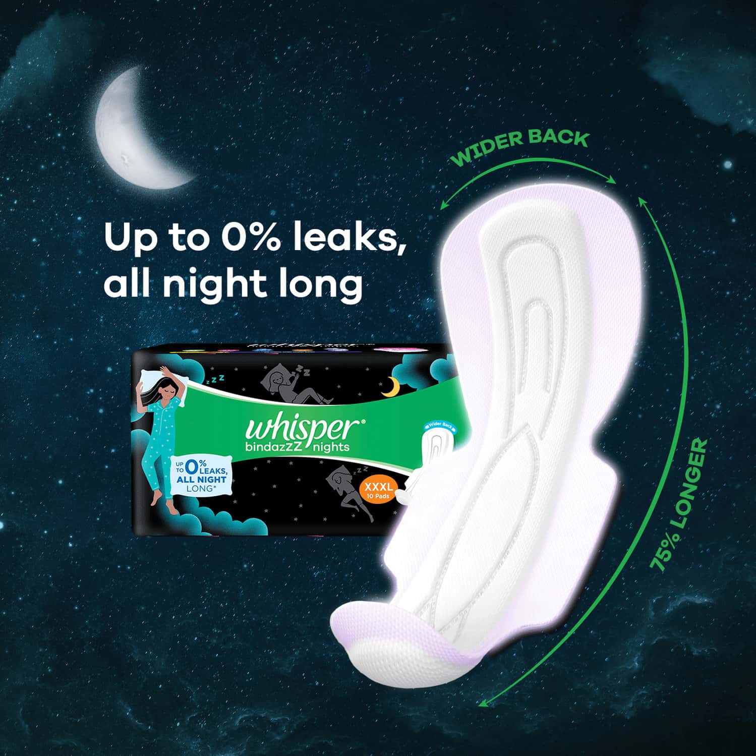 Buy WHISPER ULTRA NIGHTS SIZE XXXL SANITARY PADS PACKET OF 10 Online ...