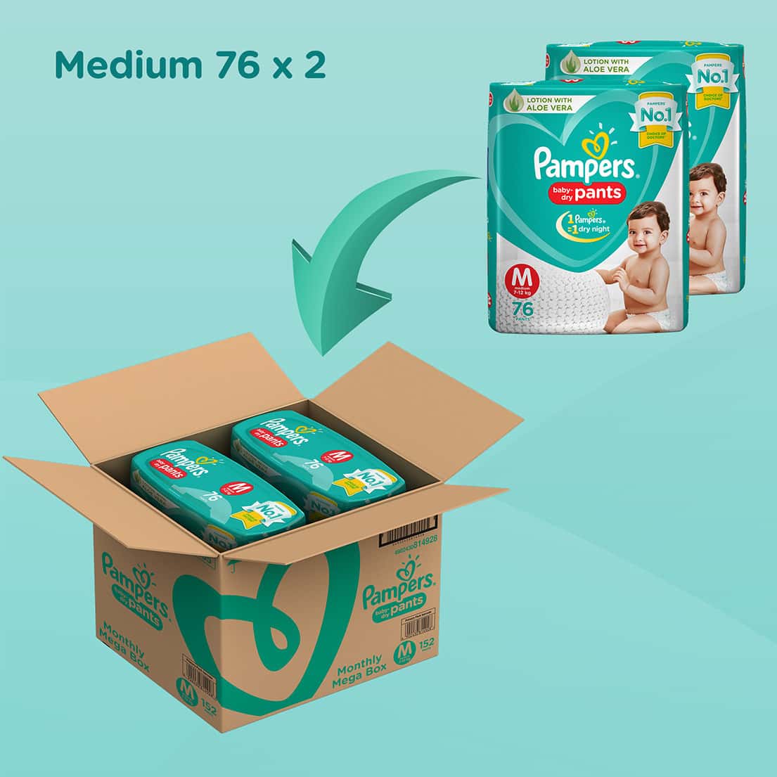 Buy PAMPERS NEW MONTHLY BOX PACK DIAPERS PANTS MEDIUM 152 COUNT Online ...