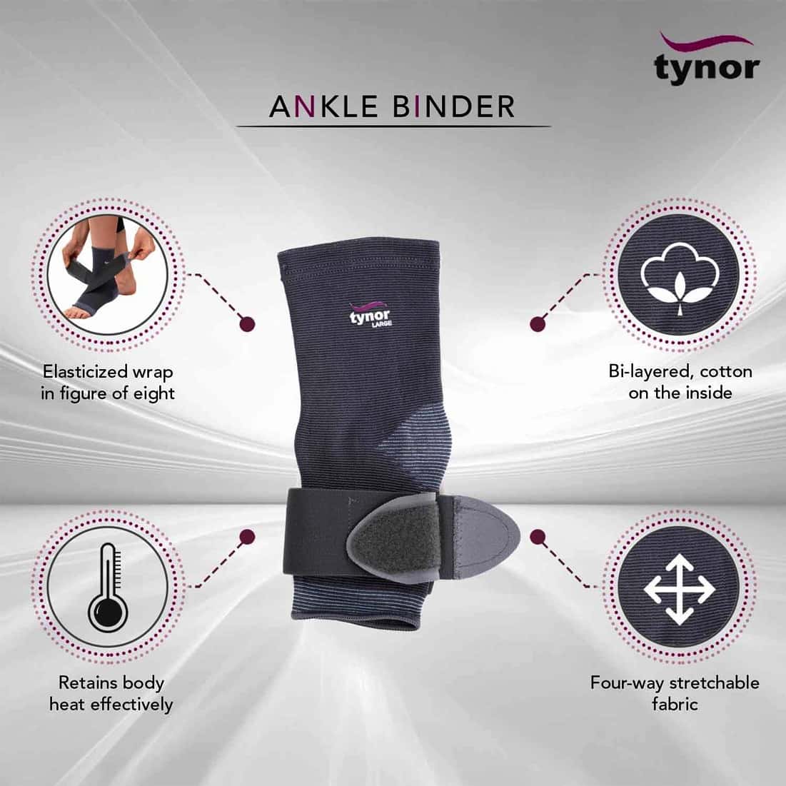 Buy TYNOR ANKLE BINDER ( COMPRESSION,PAIN RELIEF) - LARGE Online & Get ...