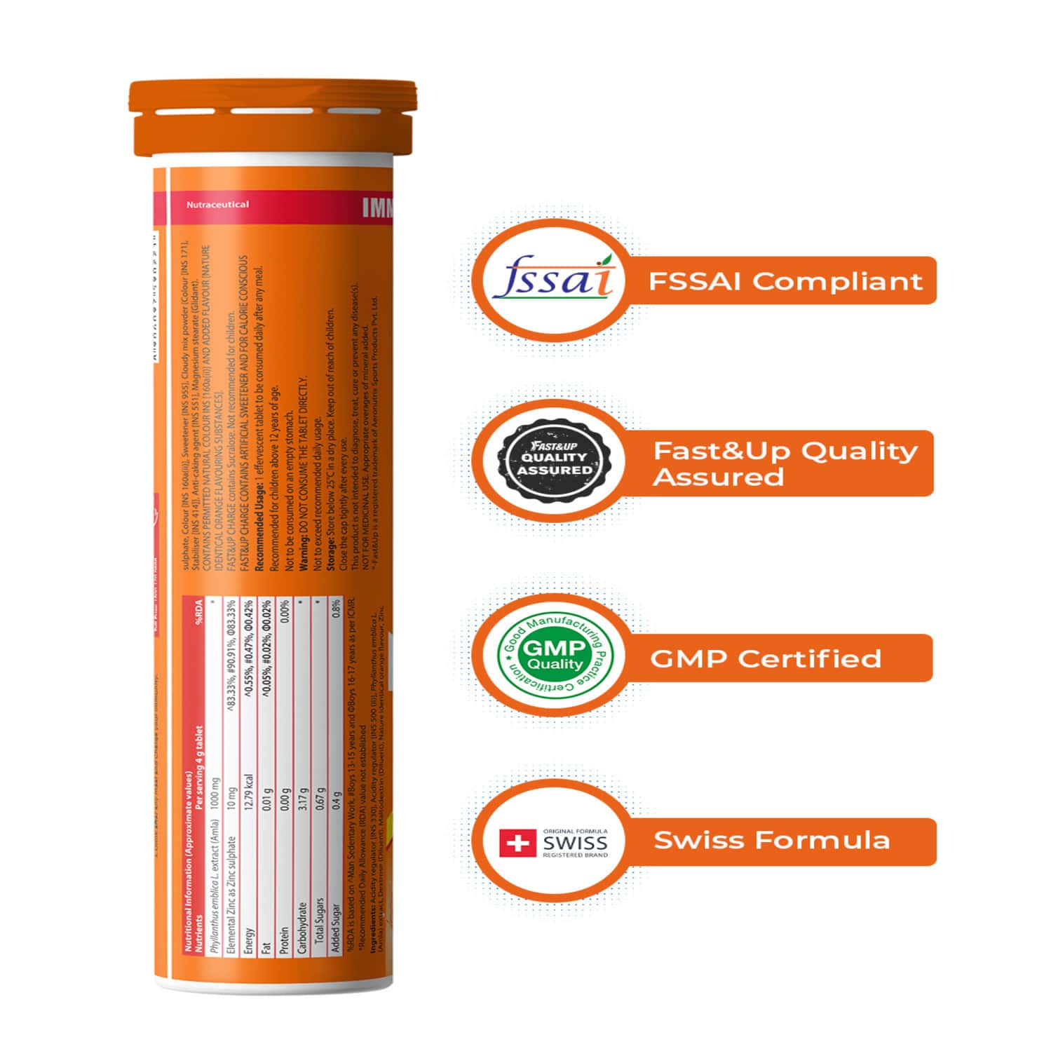 Buy FAST&UP CHARGE VITAMIN C & ZINC EFFERVESCENT TABLETS WITH NATURAL AMLA -ORANGE FLAVOUR (20 ...