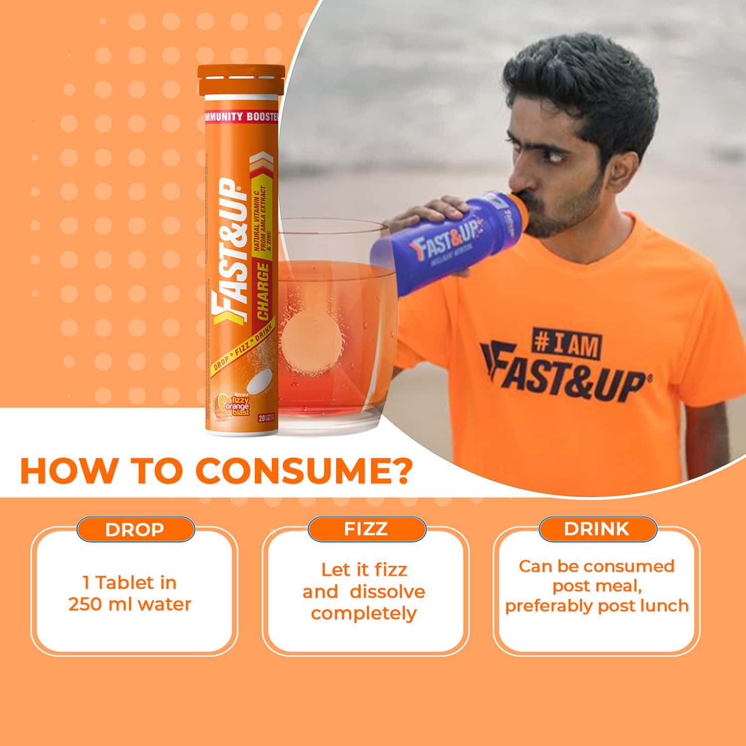 Buy FAST&UP CHARGE VITAMIN C & ZINC EFFERVESCENT TABLETS WITH NATURAL AMLA -ORANGE FLAVOUR (20 ...