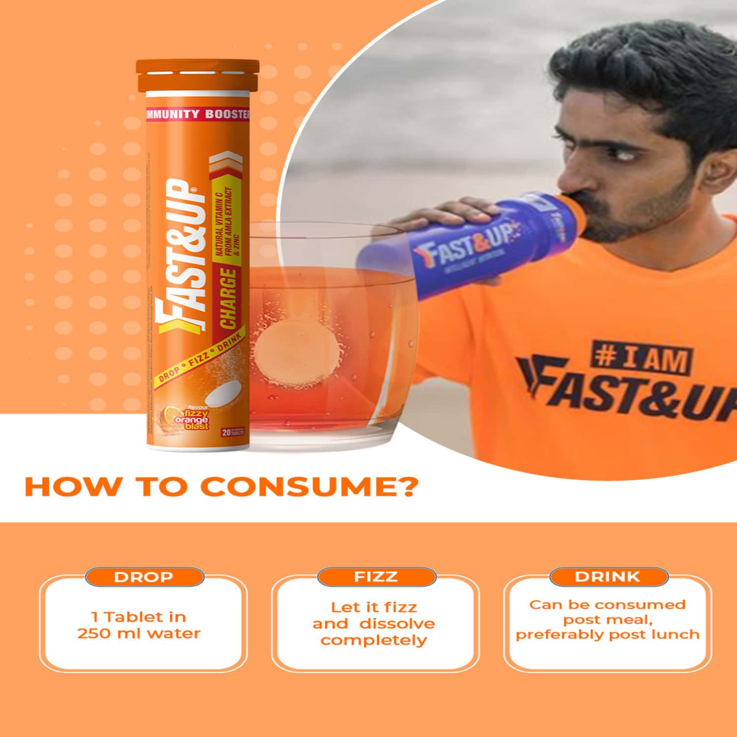 Buy FAST&UP CHARGE VITAMIN C & ZINC EFFERVESCENT TABLETS WITH NATURAL AMLA -ORANGE FLAVOUR (20 ...