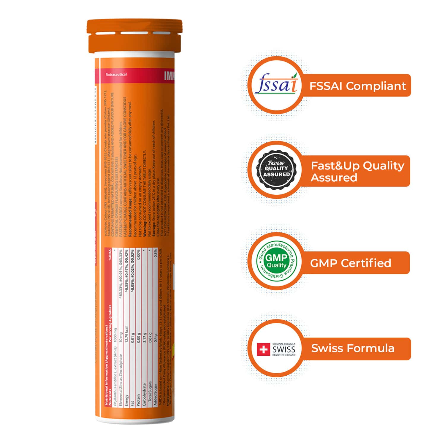 Buy FAST&UP CHARGE VITAMIN C & ZINC EFFERVESCENT TABLETS WITH NATURAL AMLA -ORANGE FLAVOUR (20 ...